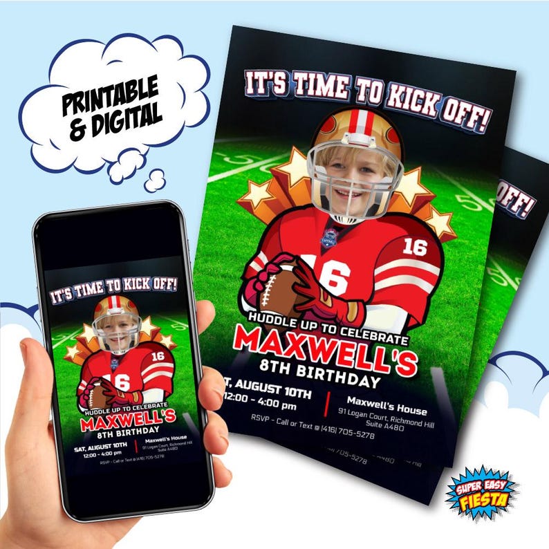 DIY Football Birthday Party Template, DIY 49ers Birthday Invitation ...