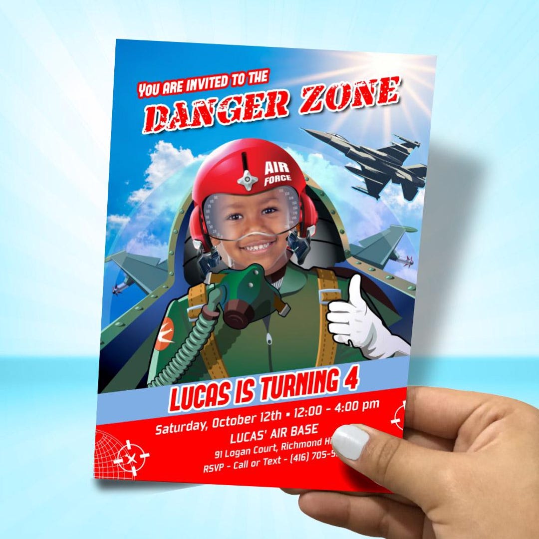 Editable Jet Pilot Birthday Invitation With Photo, Jet Fighter Birthday ...