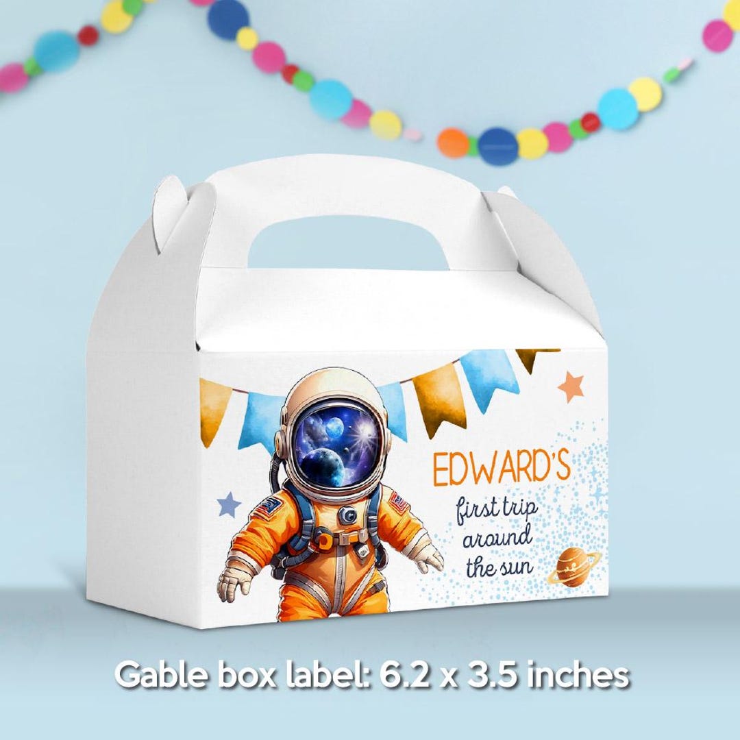 Editable Astronaut Gable Box Labels, Astronaut 1st Birthday Gift Boxes ...