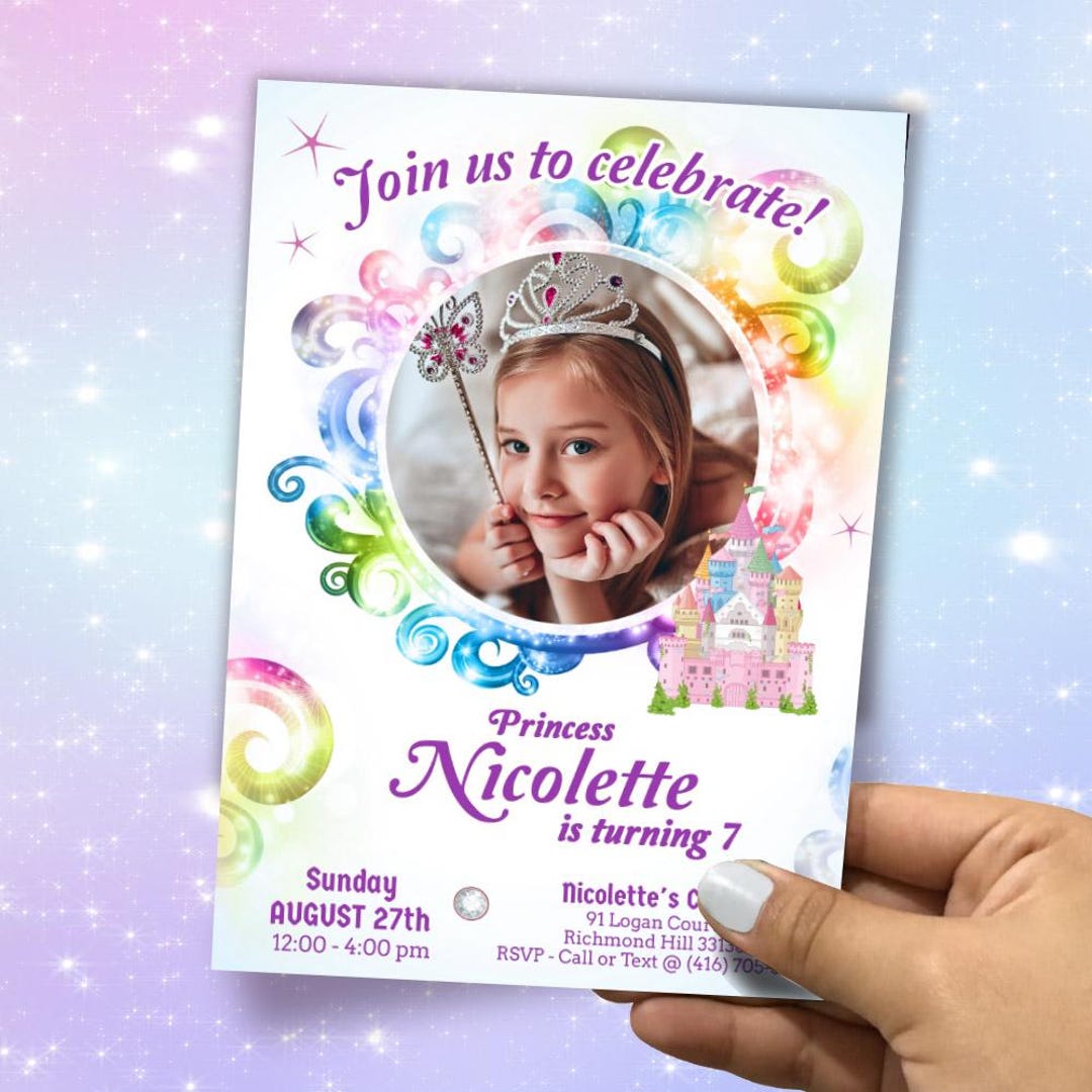 Princess Birthday Party Invitation With Photo Editable by Yourself ...