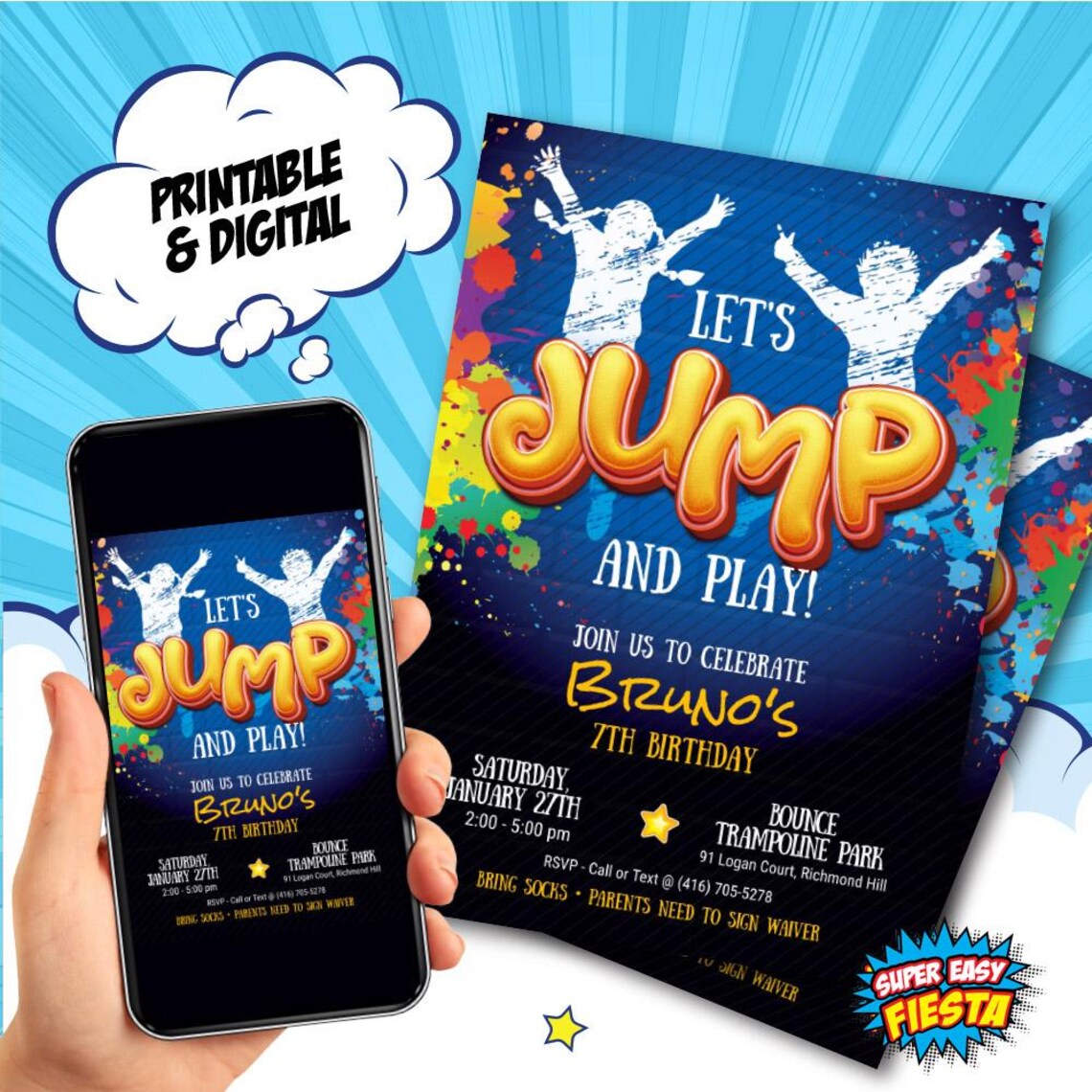 Editable Jump Party Invitation, DIY Jump Template Invitation ...