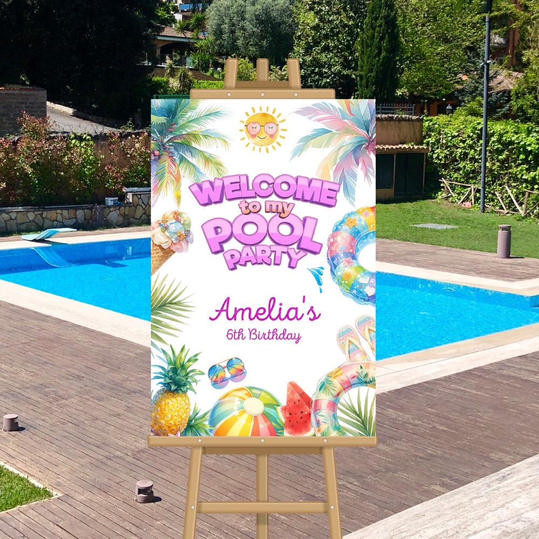 Pool Party Pink Welcome Sign, Welcome to My Pool Party Girl Birthday ...