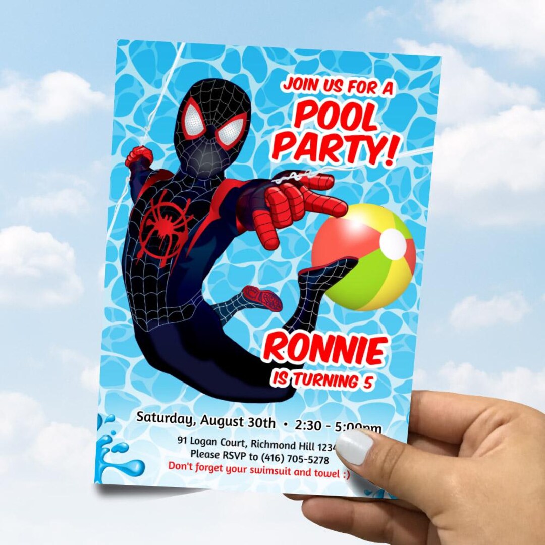 Miles Morales Pool Party Invitation, Customized Pool Party Invite ...