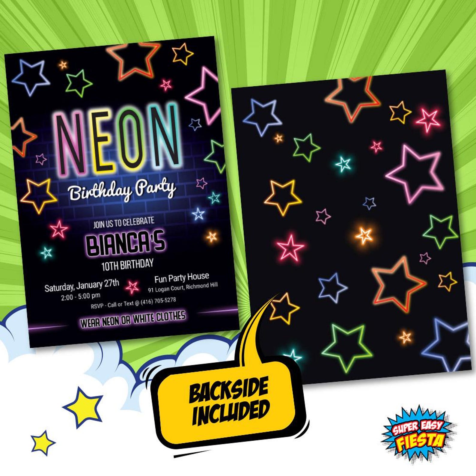 Editable Neon Party Invitation, Neon Invitation, Neon Party Template ...