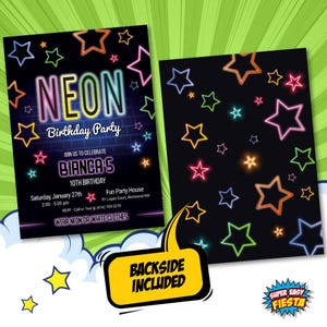 Editable Neon Party Invitation, Neon Invitation, Neon Party Template ...