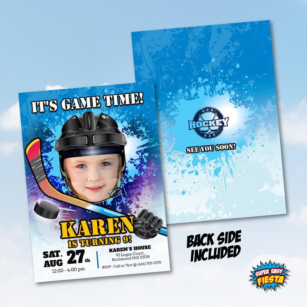 Hockey Party Invitation With Photo, Hockey Girl Invitation, Black ...