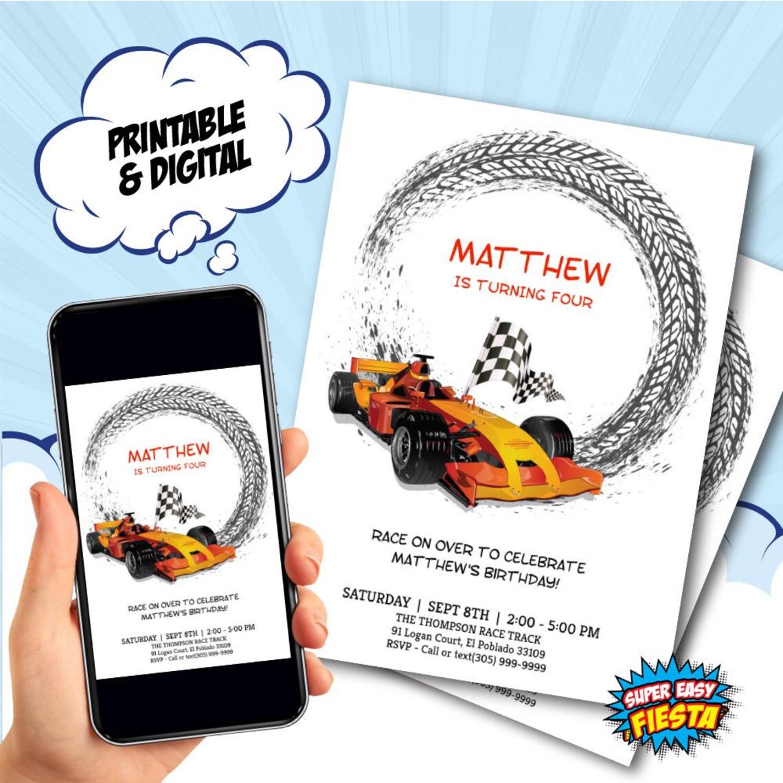 Editable Race Car Digital Invitation, Race Car Birthday Template, Cars ...