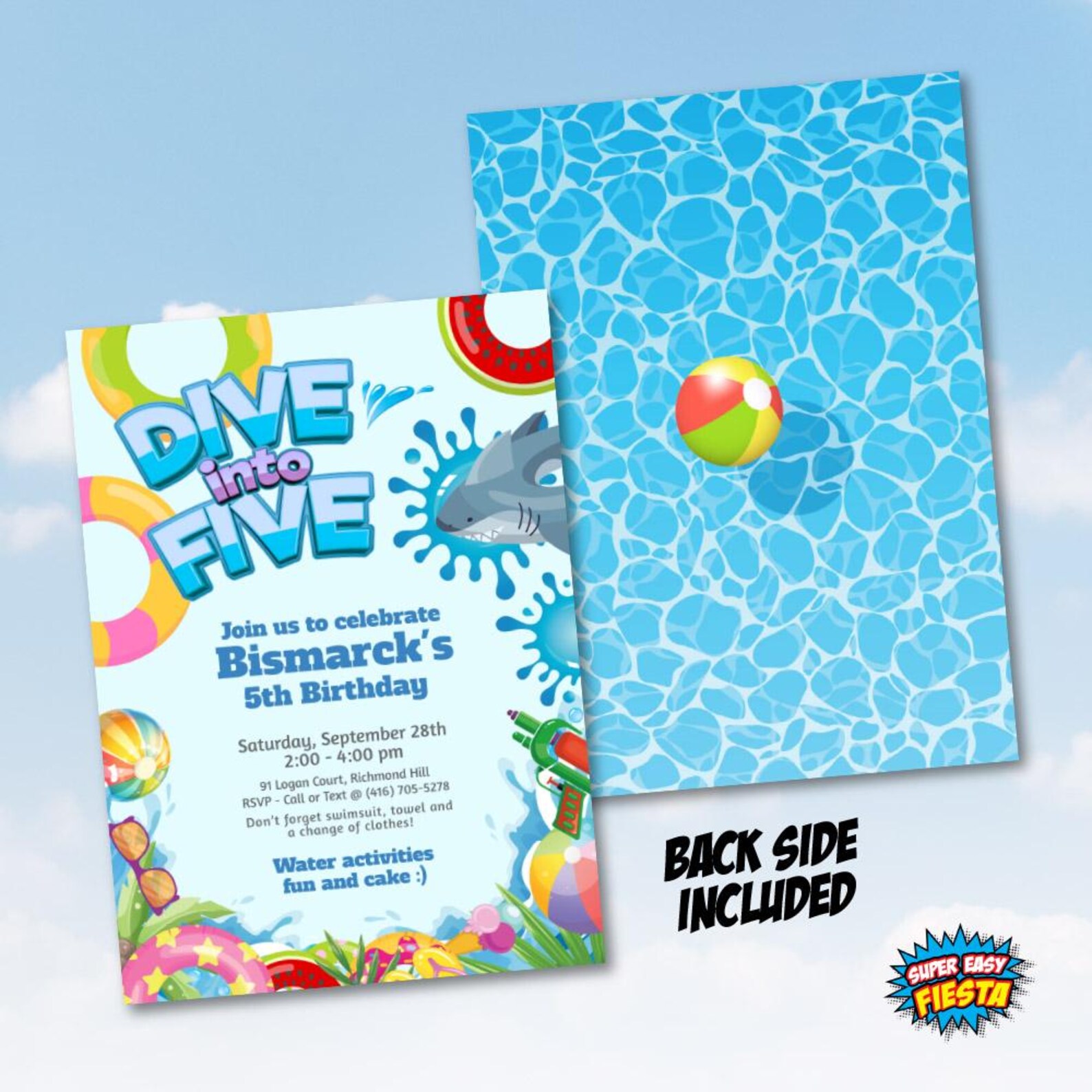 DIY Boy Dive Into Five Party Invitation, Dive Into Five Pool Party ...