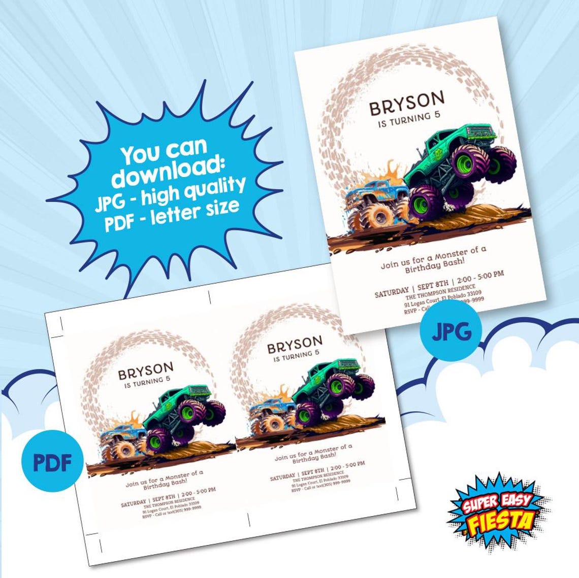 Editable Monster Truck Party Invitation, Monster Truck Birthday ...