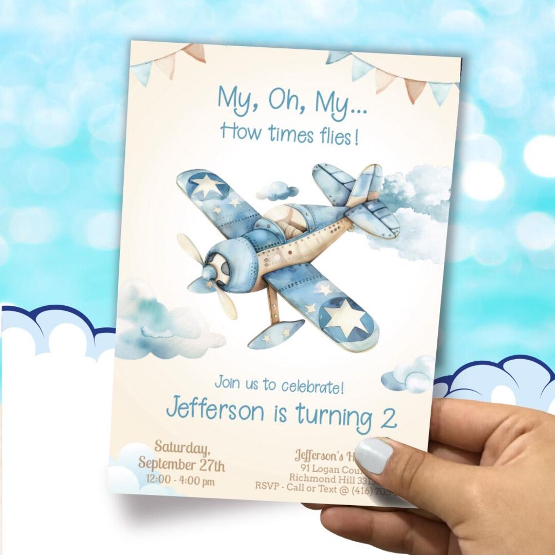 Editable Airplane Party Invitation, DIY Airplane Vintage Birthday ...