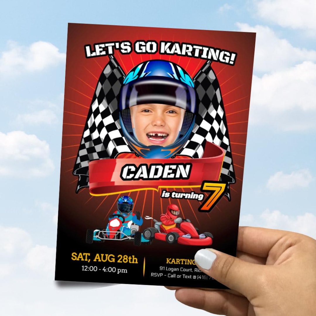 Let's Go Karting Party Invitation With Photo, Go Karting Template, Go ...