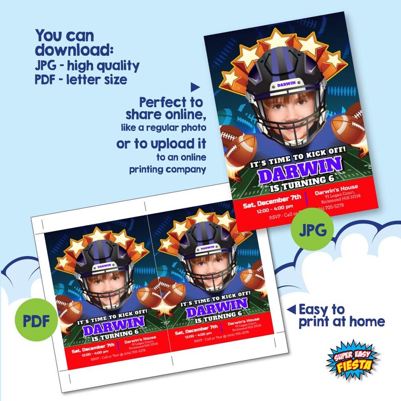 Editable Football Birthday Party Invitation, Football Digital ...