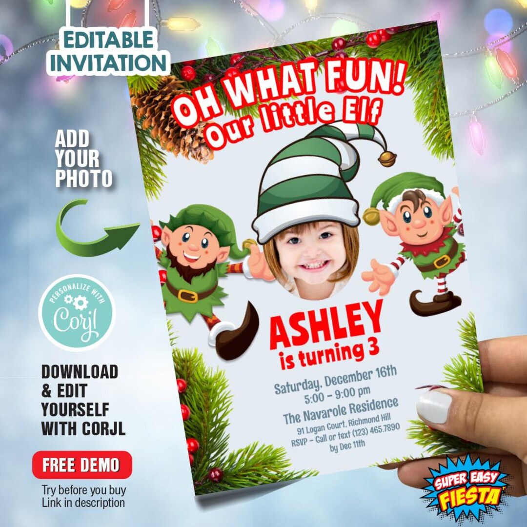Editable Our Little Elf Birthday Invitation, Christmas Elf Party ...