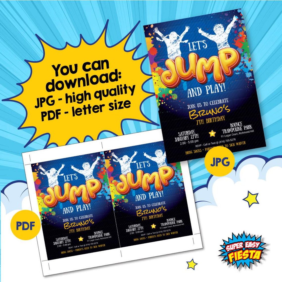 Editable Jump Party Invitation, DIY Jump Template Invitation ...