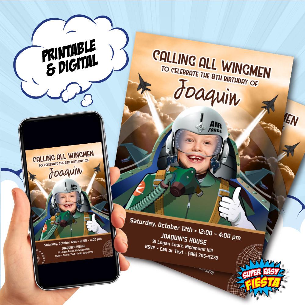 Editable Air Force Birthday Invitation, Jet Pilot Birthday Invitation ...