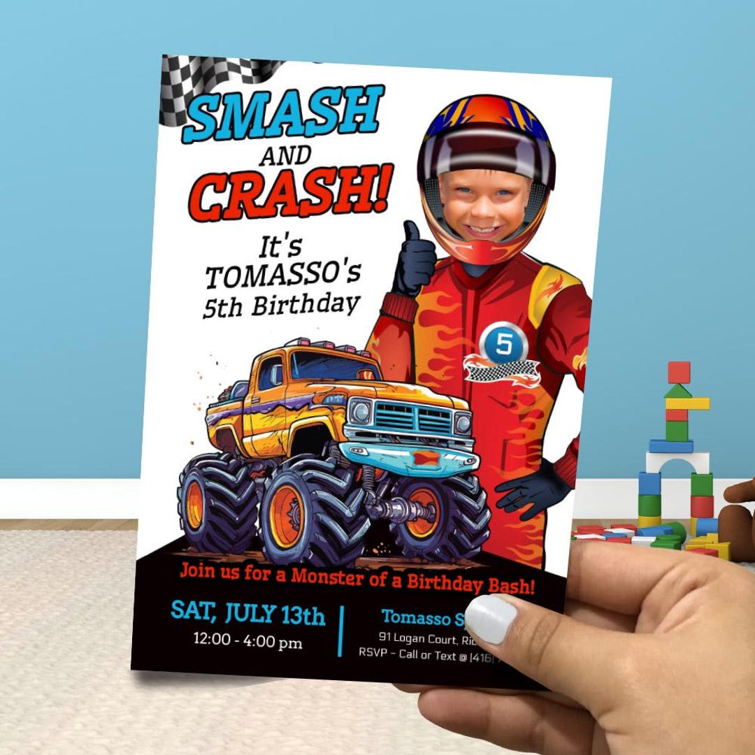 Editable Monster Truck Invitation With Photo, DIY Monster Truck Online ...