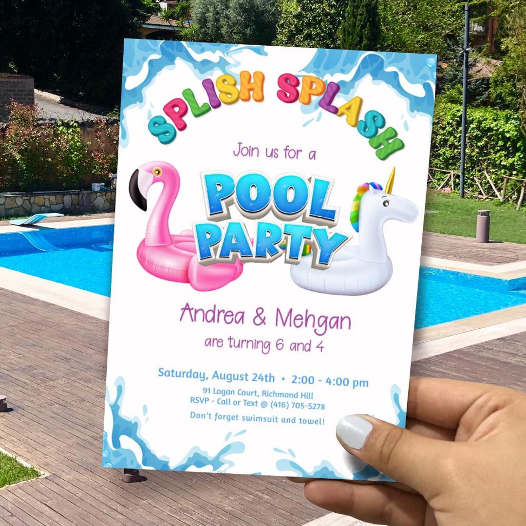 DIY Pool Party Birthday Invitation for 2, Joint Pool Party Invite, Pool ...