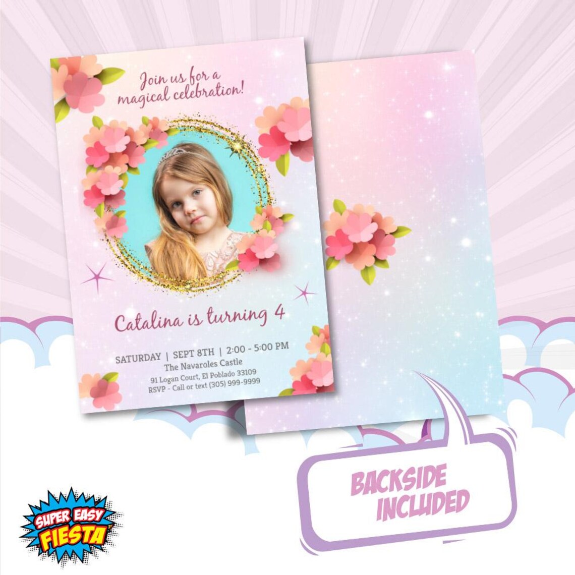 Editable Girl Birthday Invitation With Photo, DIY Princess Online ...