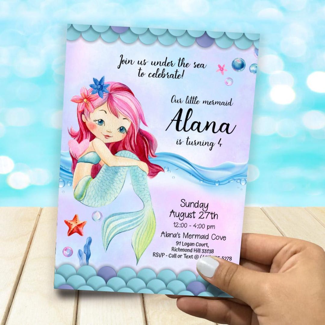DIY Mermaid Birthday Invitation, Girl Under the Sea Party, DIY Mermaid ...