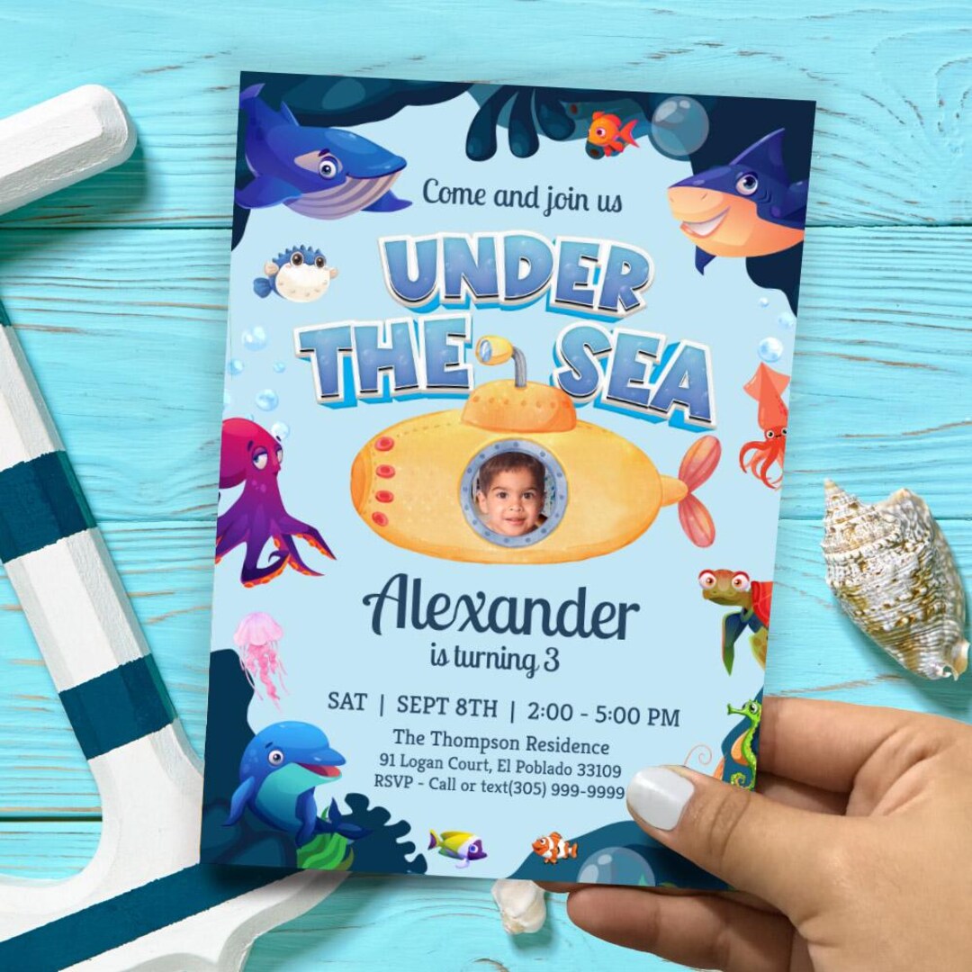 Under the Sea Submarine Birthday Invitation With Photo, Boy Under Water ...