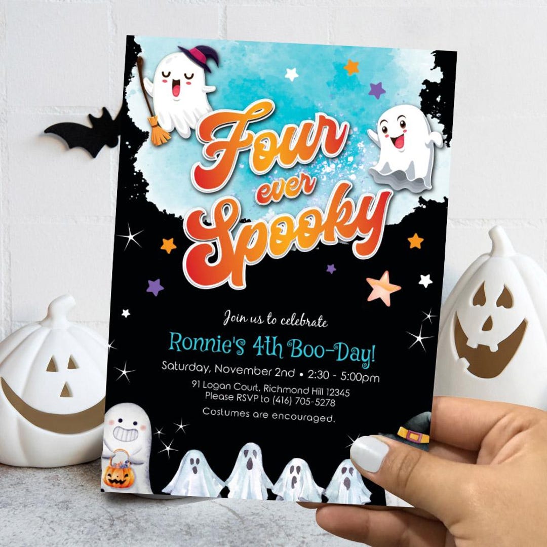 Editable Four Ever Spooky Halloween Ghosts Instant Birthday Template ...