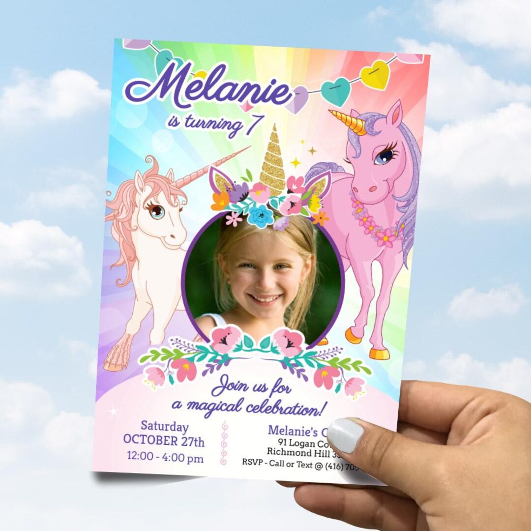 Editable Unicorns Birthday Invite With Your Own Photo, Unicorns ...