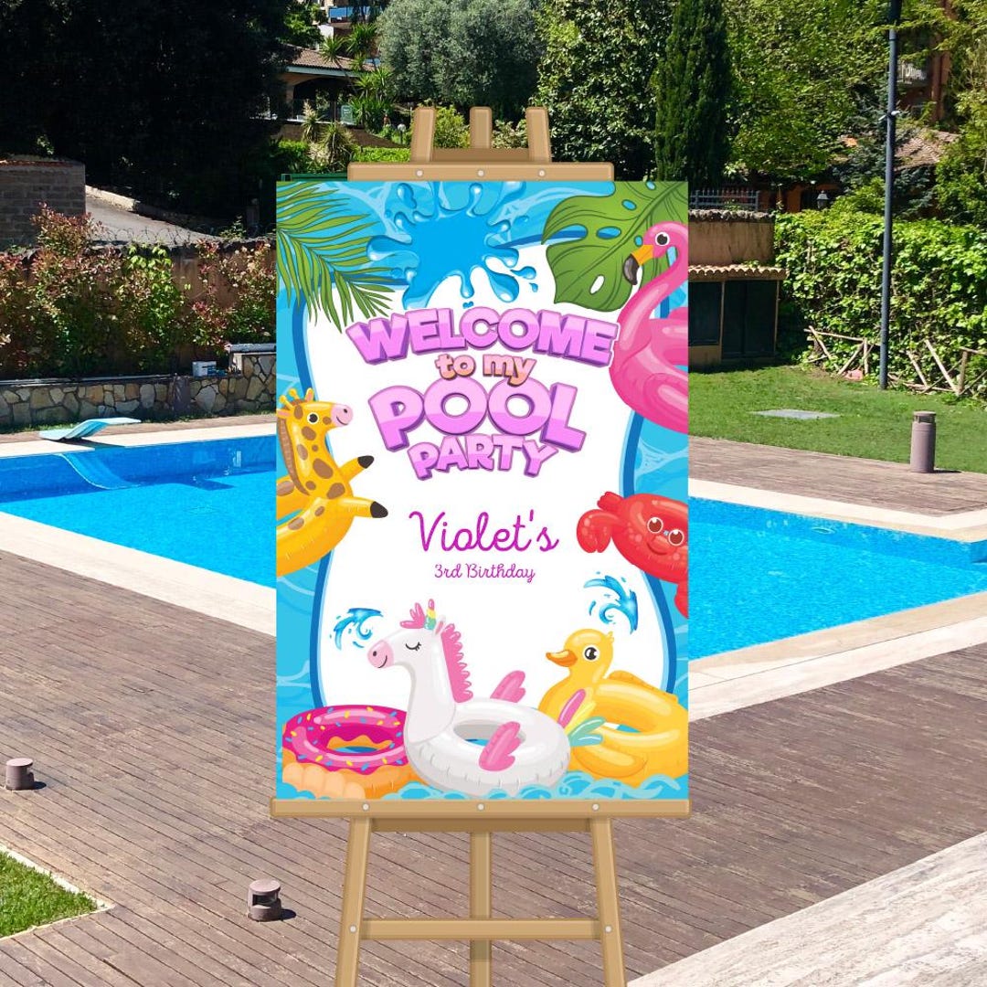 Customizable Pool Party Pink Welcome Sign, Welcome to My Pool Party ...