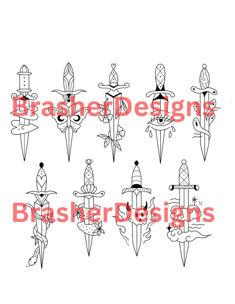 Dagger Tattoo Flash Sheet - Etsy