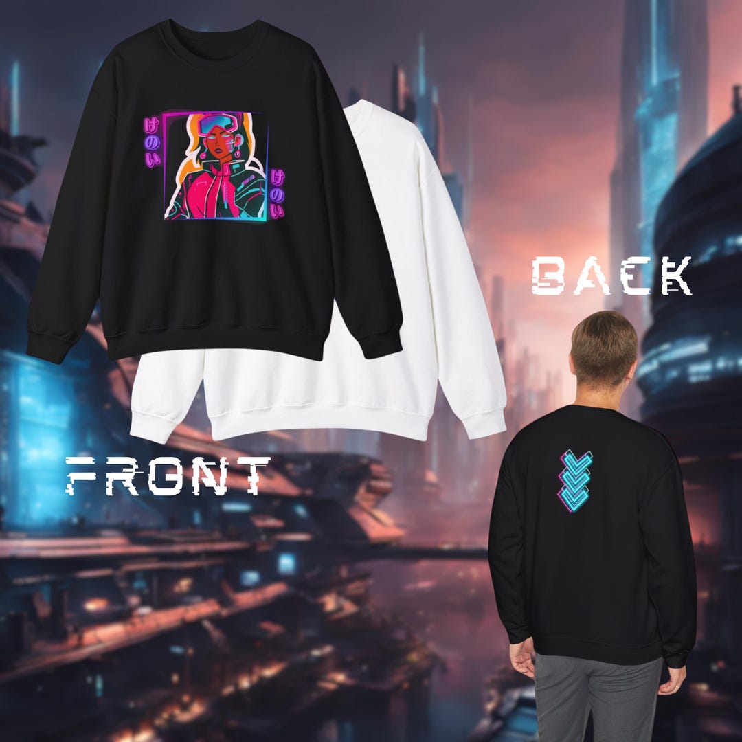Cyberpunk Anime Girl kenoi Sweatshirt, Neon Futuristic Jumper, Japanese ...