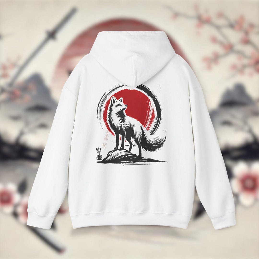 Fox Kitsune Hoodie, Japanese Fox Sweatshirt, Unisex Kitsune Hooded ...