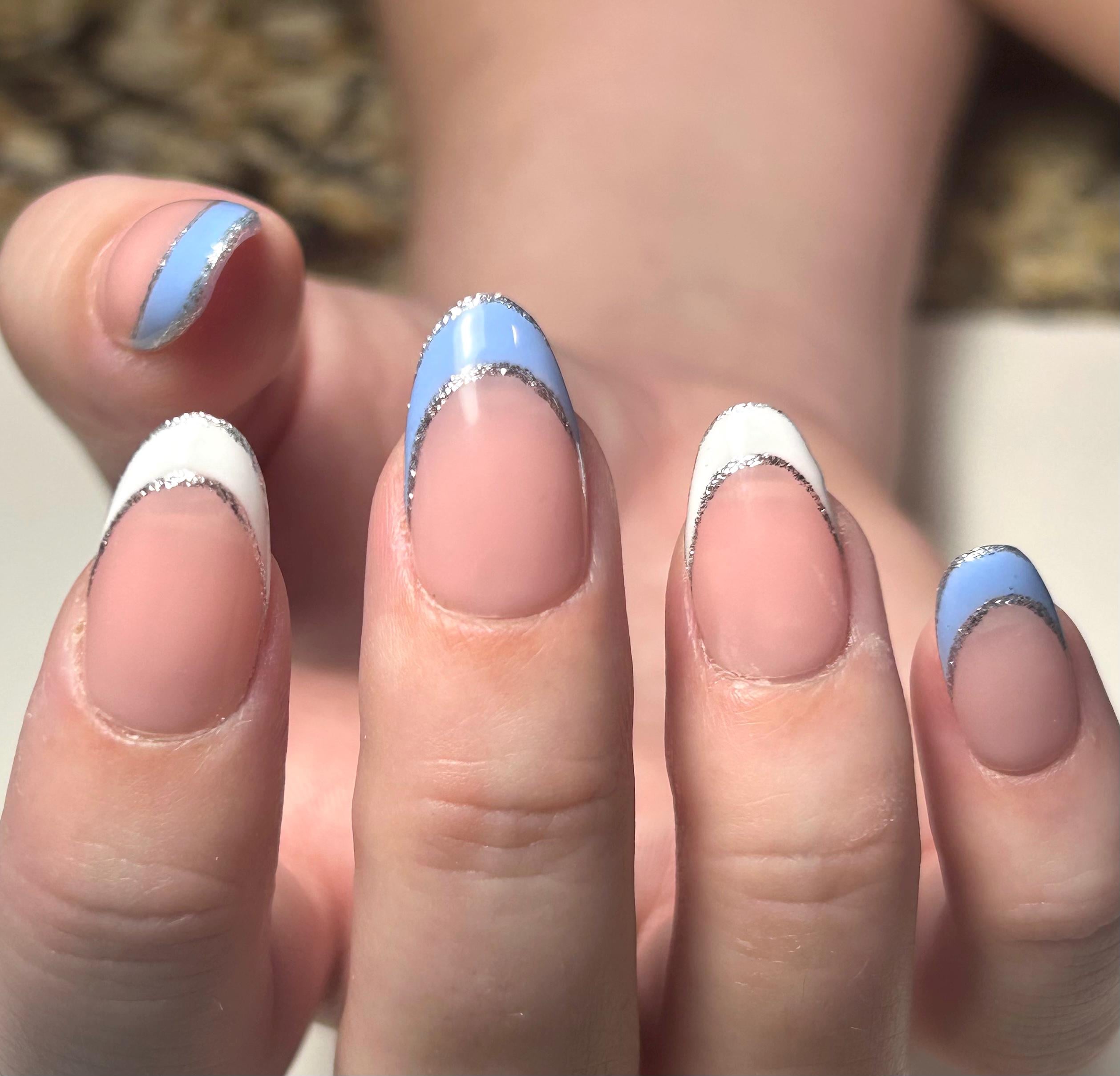 Blue Glitter Outline French Tip Nails - Luxury Press on Nails - Gel X ...
