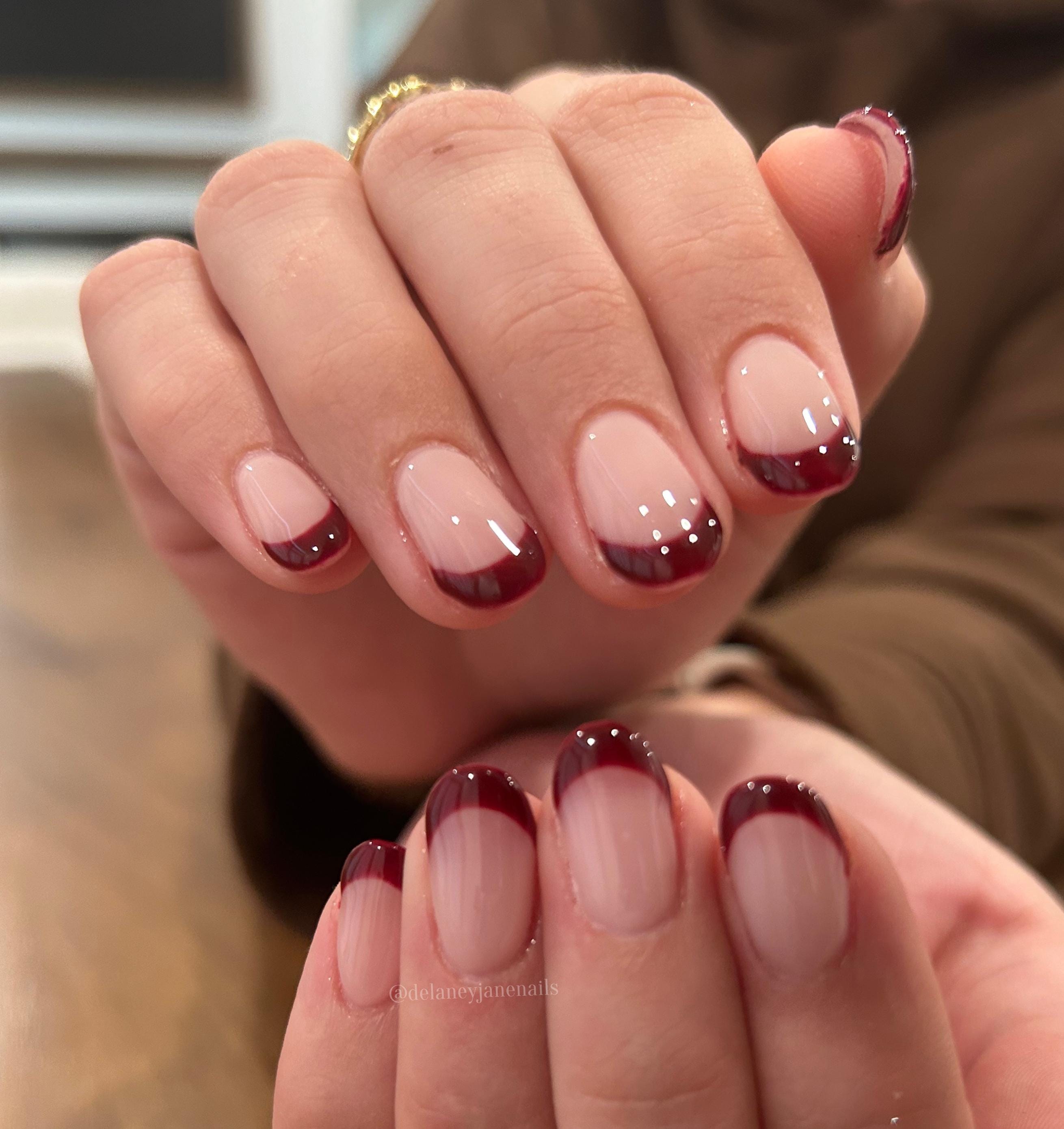 Maroon French Tip Nails - Luxury Press on Nails - Gel X Nails - Gel ...