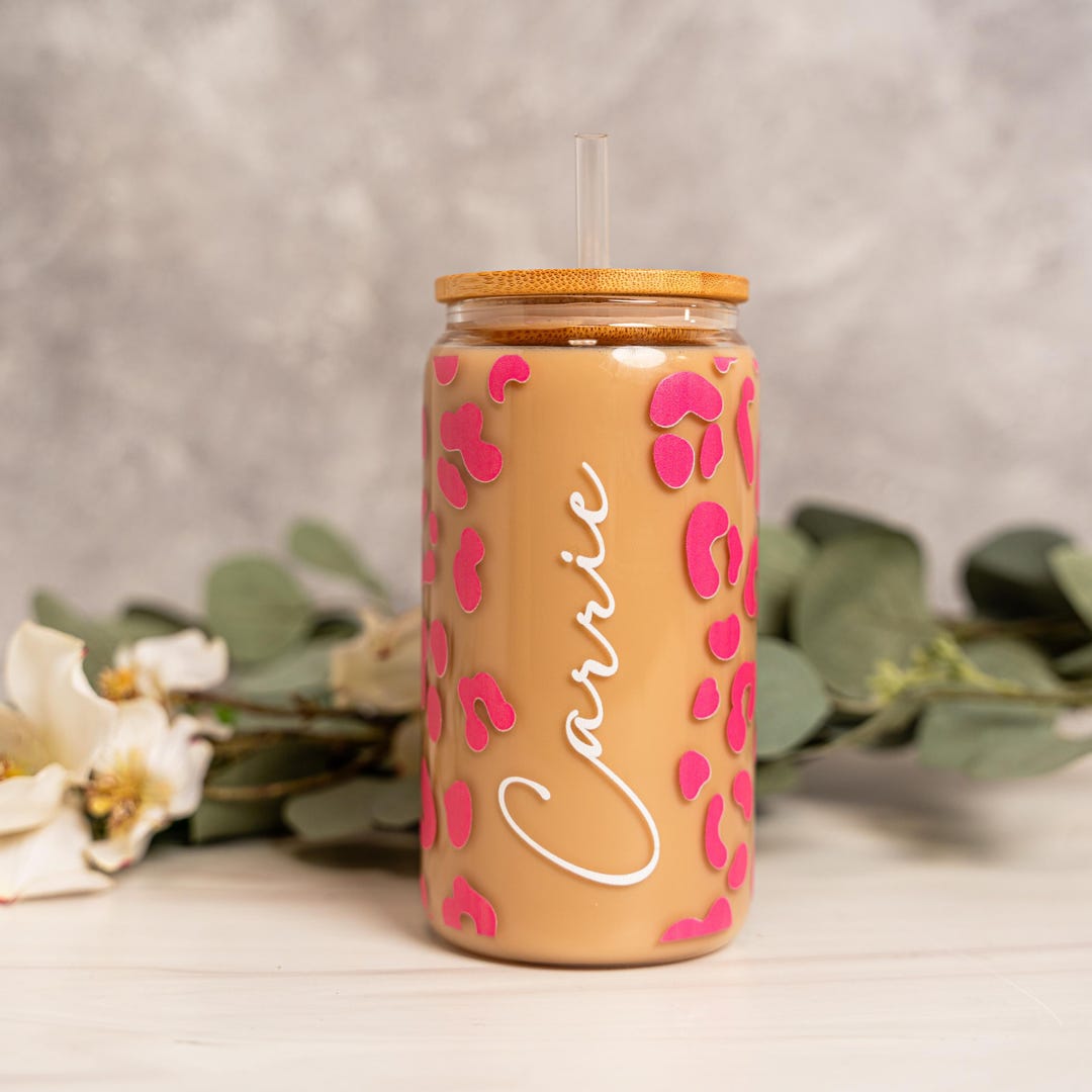 Wild One: Custom Leopard Print Can Cup Cheetah Print Name Glass Custom ...