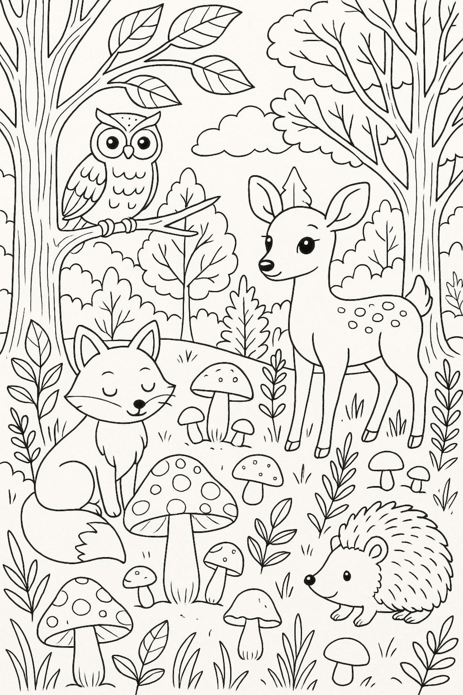 Woodland Forest Coloring Page - Etsy