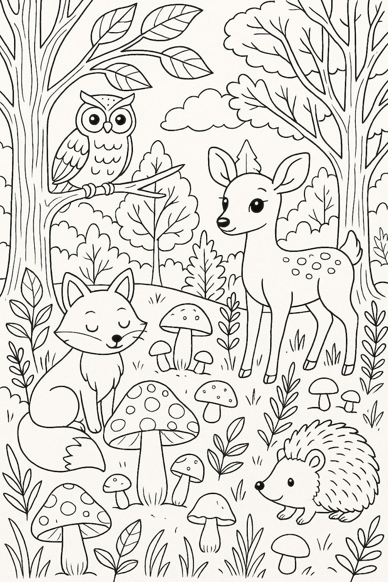 Woodland Forest Coloring Page - Etsy