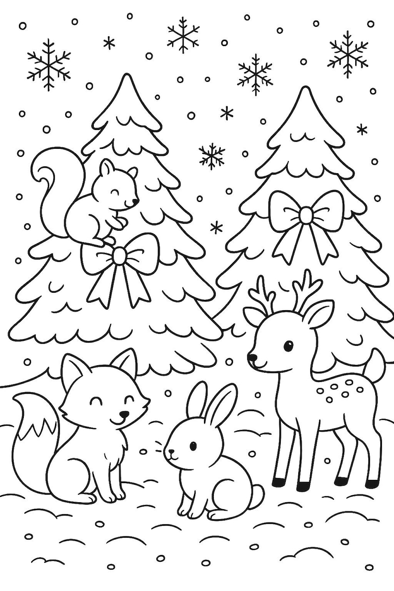 Winter Woodland Animal Coloring Page - Etsy