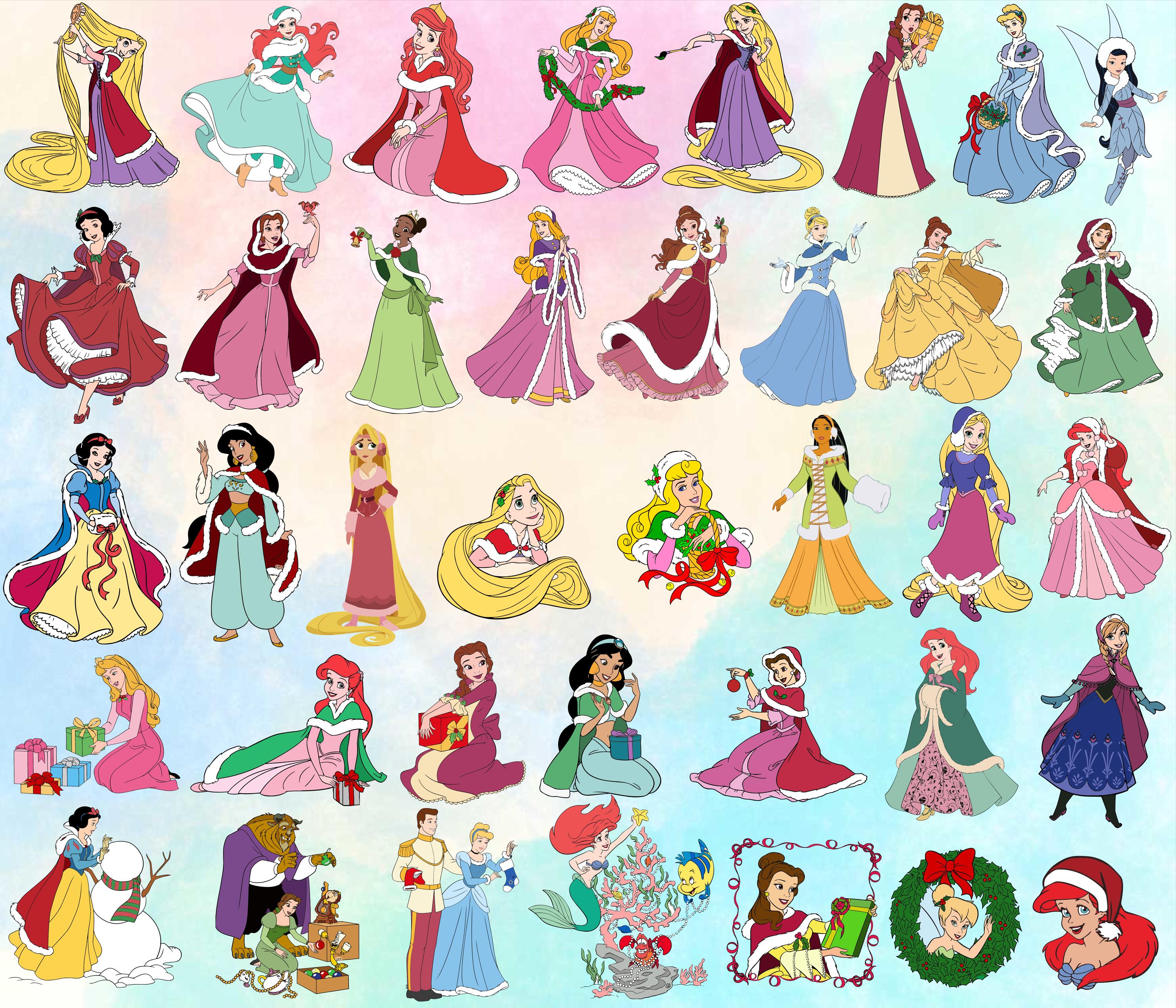 Christmas Princess Bundle Png, Princess Christmas Png, Princess ...