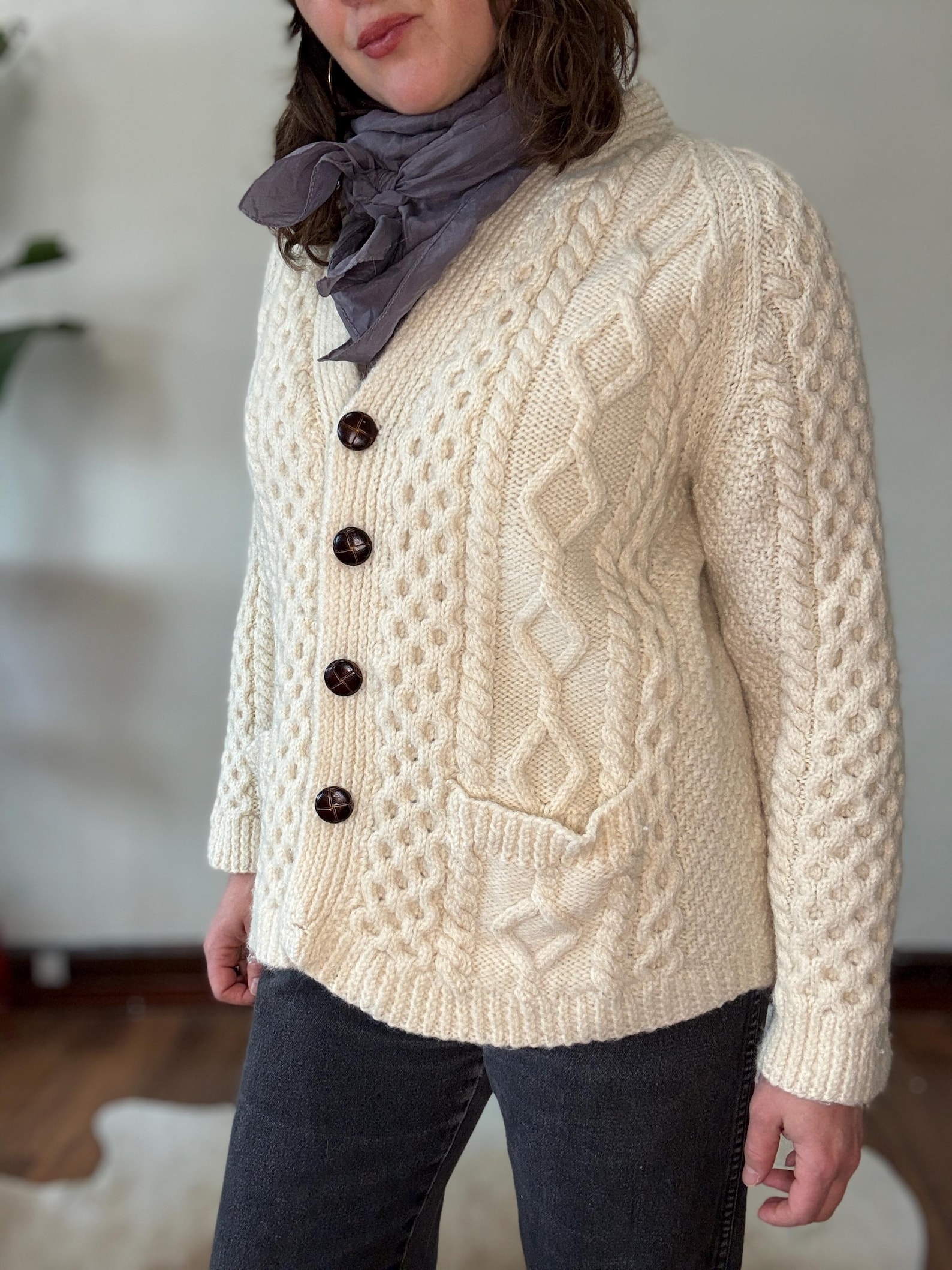 RARE Blarney Woolen Mills Irish Wool Cream Fisherman Cardigan Sweater ...