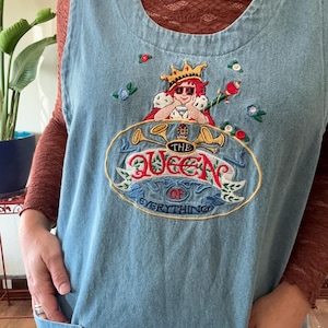90s Mary Engelbert Queen of Everything Embroidered Denim Romper Dress ...