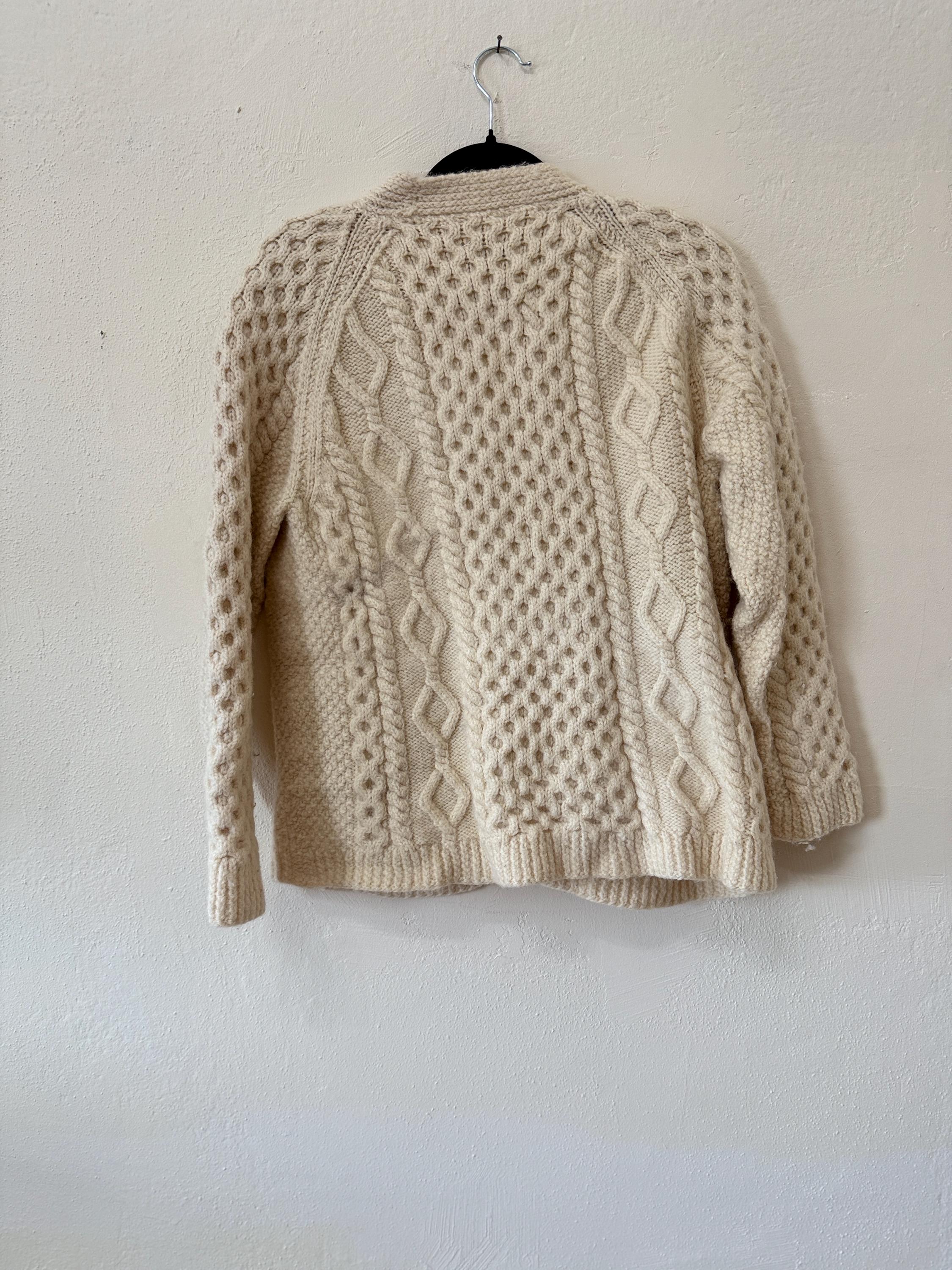 RARE Blarney Woolen Mills Irish Wool Cream Fisherman Cardigan Sweater ...