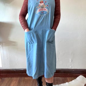 90s Mary Engelbert Queen of Everything Embroidered Denim Romper Dress ...