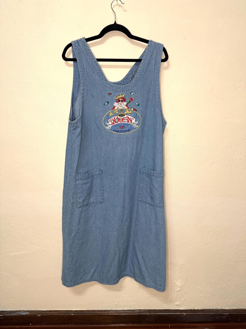 90s Mary Engelbert Queen of Everything Embroidered Denim Romper Dress ...