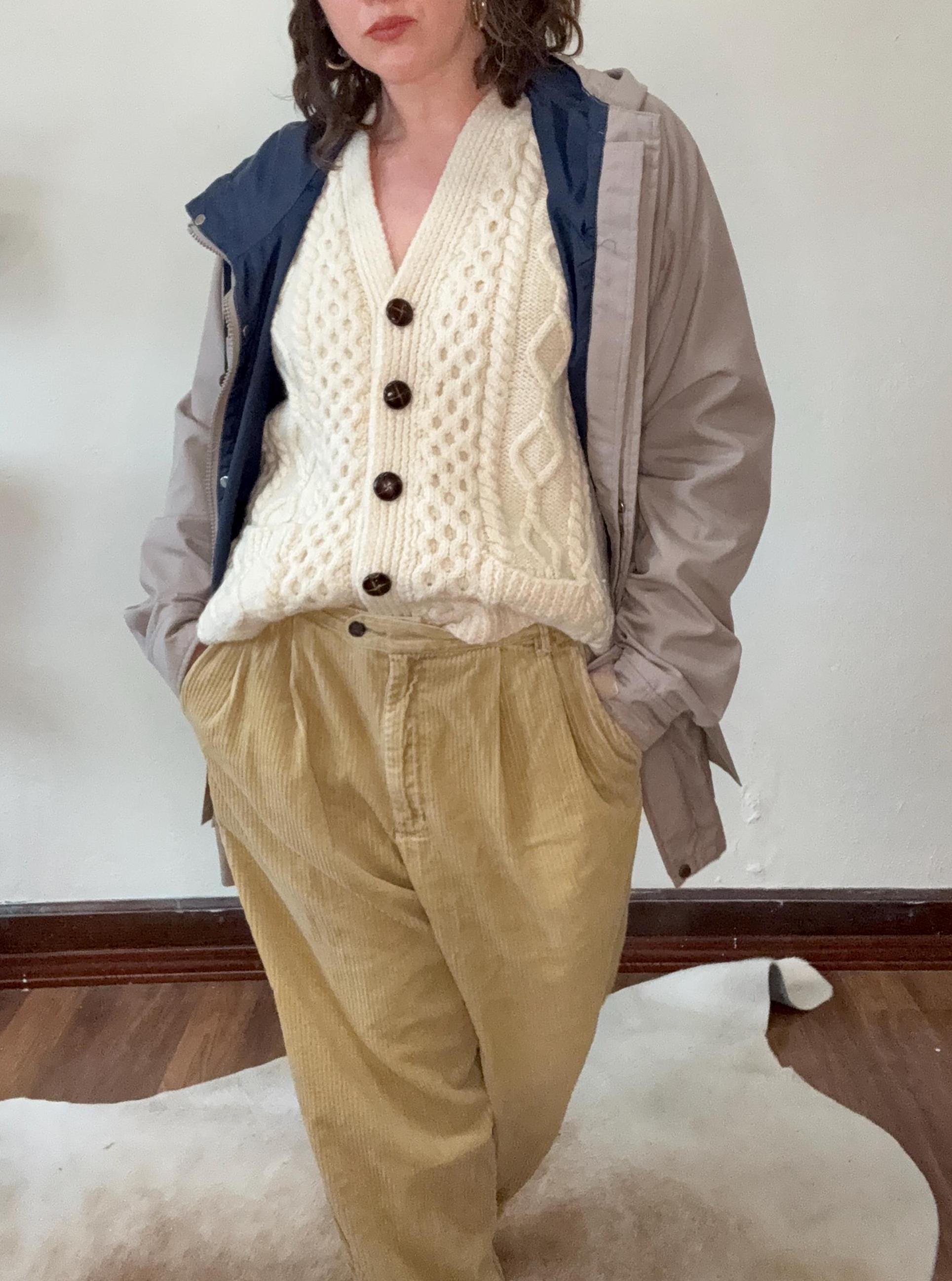 RARE Blarney Woolen Mills Irish Wool Cream Fisherman Cardigan Sweater ...