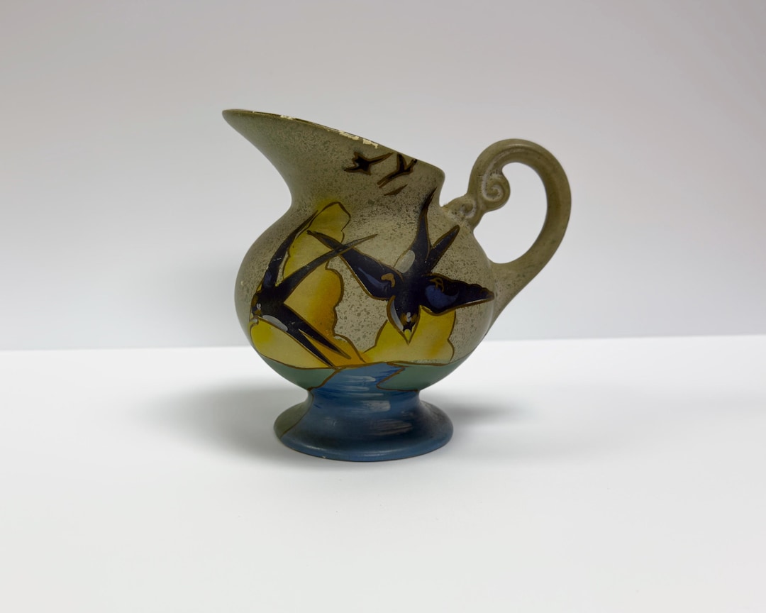 Vintage Pottery Vase With Swallow Birds – Handcrafted Ceramic Pitcher - Etsy