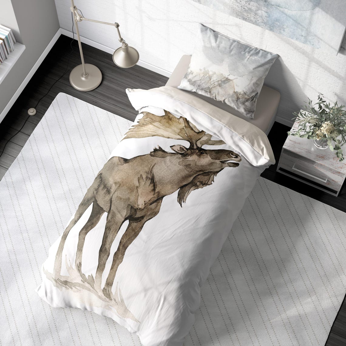 Woodland Wildlife Duvet Cover // Fox Elk Reindeer Deer Moose Wolf ...