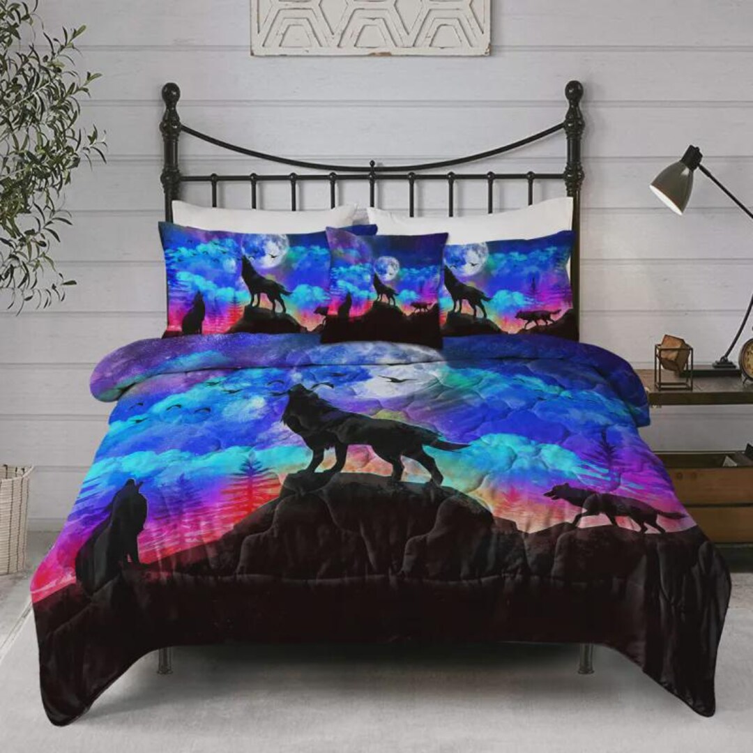 Comforter Set - Galaxy 3D Wolf Bedding Sets - Etsy