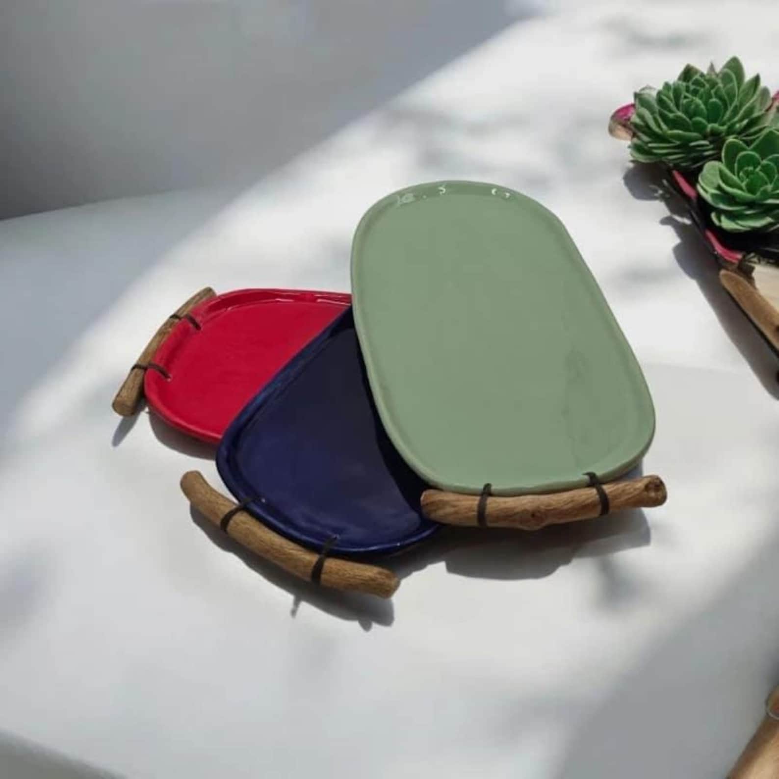Blue Handcrafted Ceramic Serving Platter - Etsy