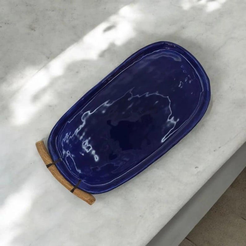 Blue Handcrafted Ceramic Serving Platter - Etsy