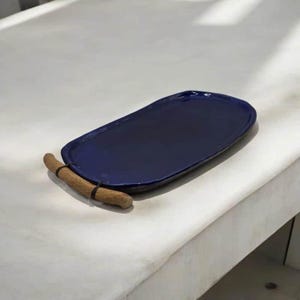 Blue Handcrafted Ceramic Serving Platter - Etsy