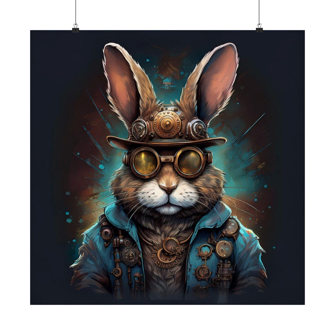 Steampunk Rabbit Frameable Picture Gift Poster Wall Art Living Room Bar ...